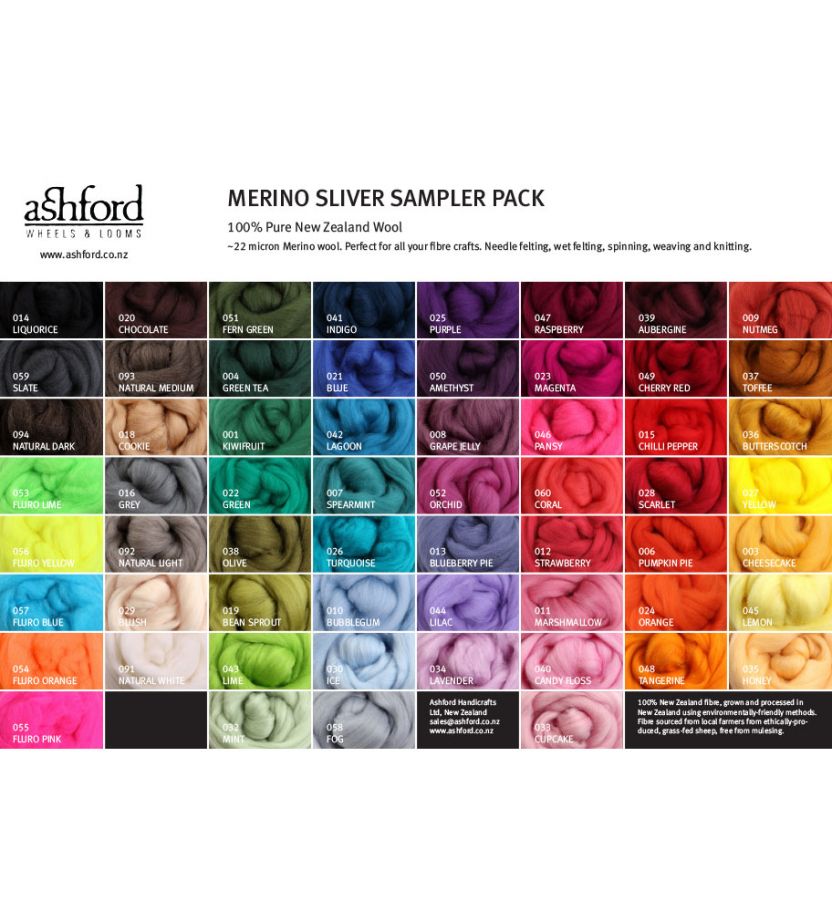 Merino Colour Sample Box - (Full Range) - Felting Wool Packs - Merino ...